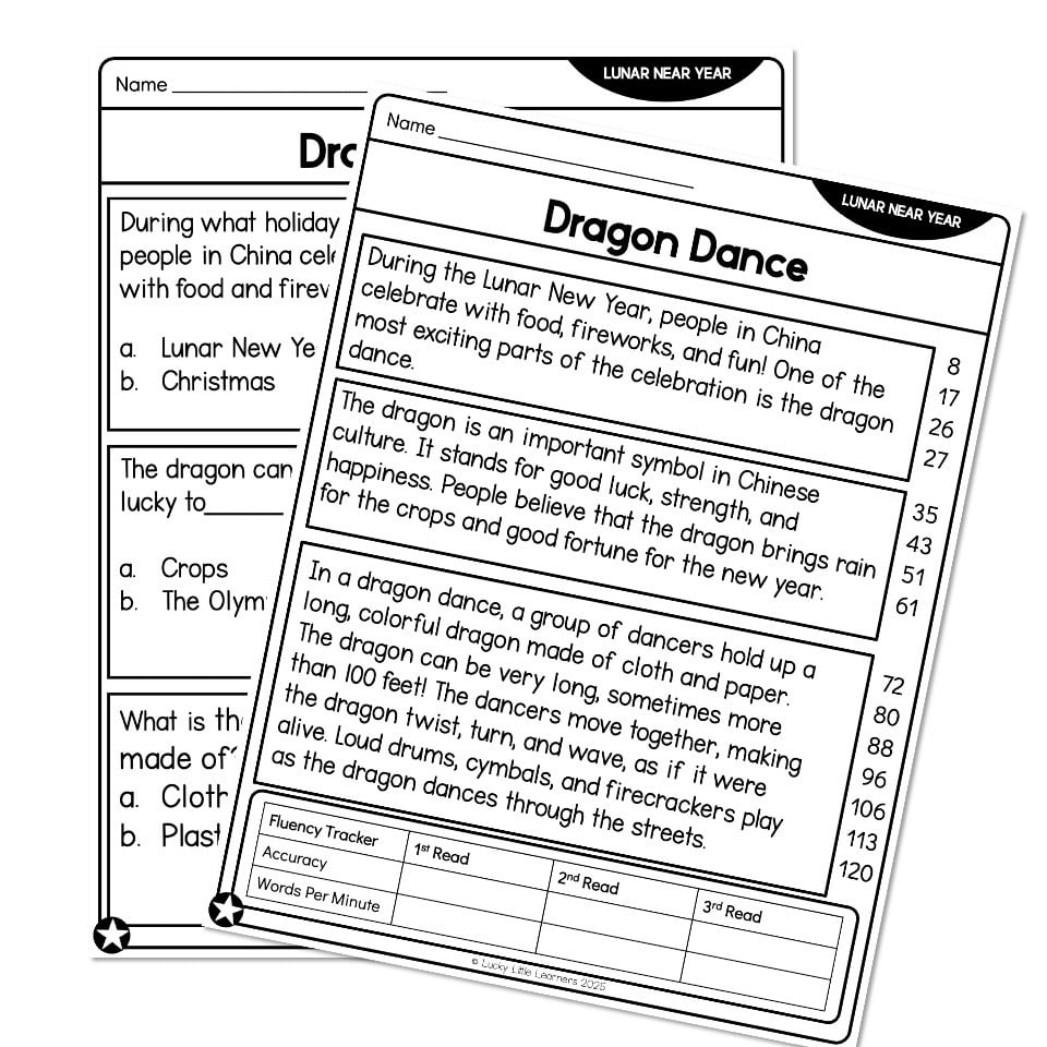 Lunar New Year - Dragon Dance Reading Passage - Lucky Little Learners