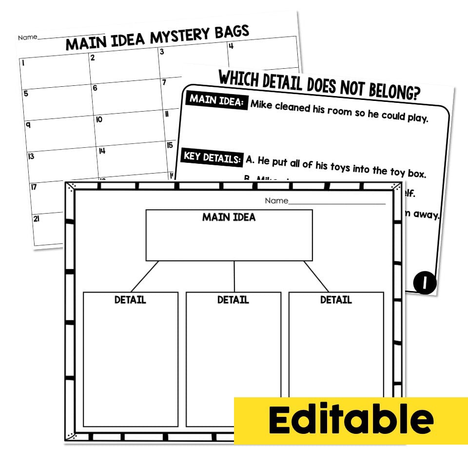 Main Idea Bundle Horizontal Activities - Editable - Lucky Little Learners