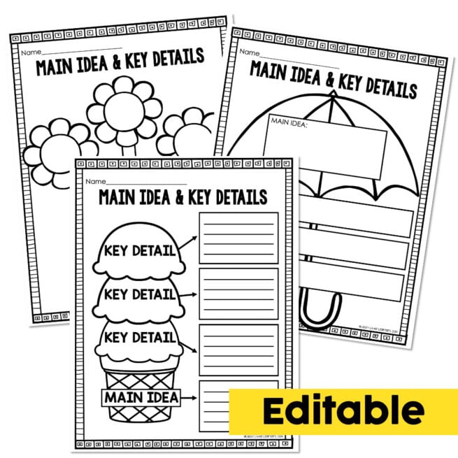 Main Idea Bundle Vertical Activities - Editable - Lucky Little Learners