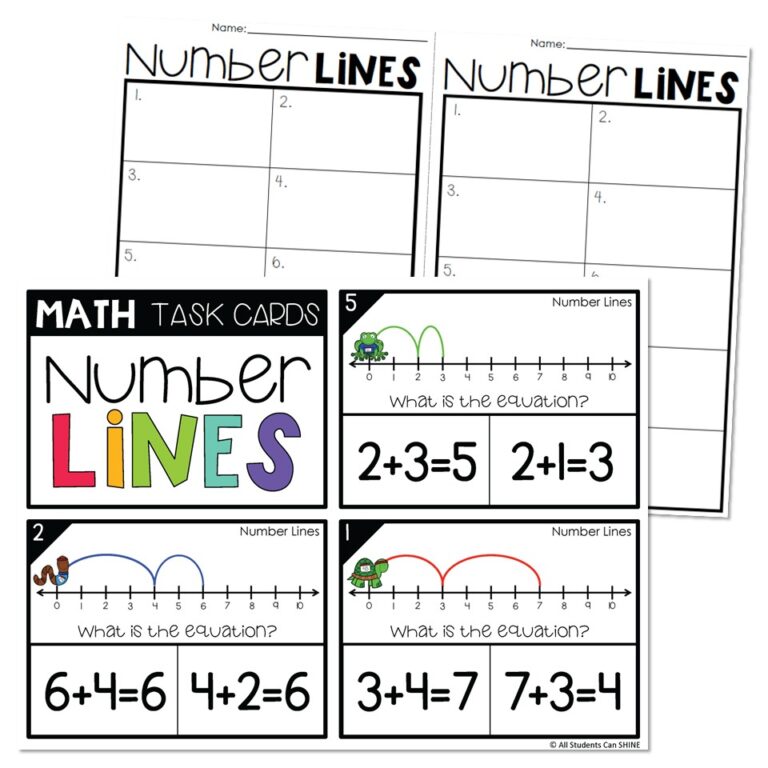 Math Task Cards - Addition - Number Lines - Lucky Little Learners