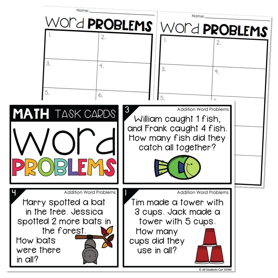 Math Task Cards - Addition - Word Problems - Lucky Little Learners