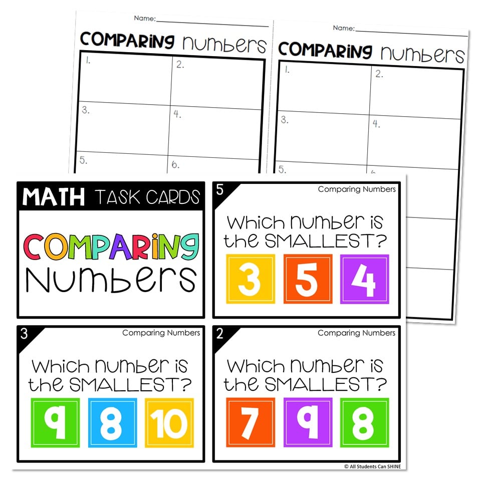 Math Task Cards - Number Sense - Comparing Numbers - Lucky Little Learners