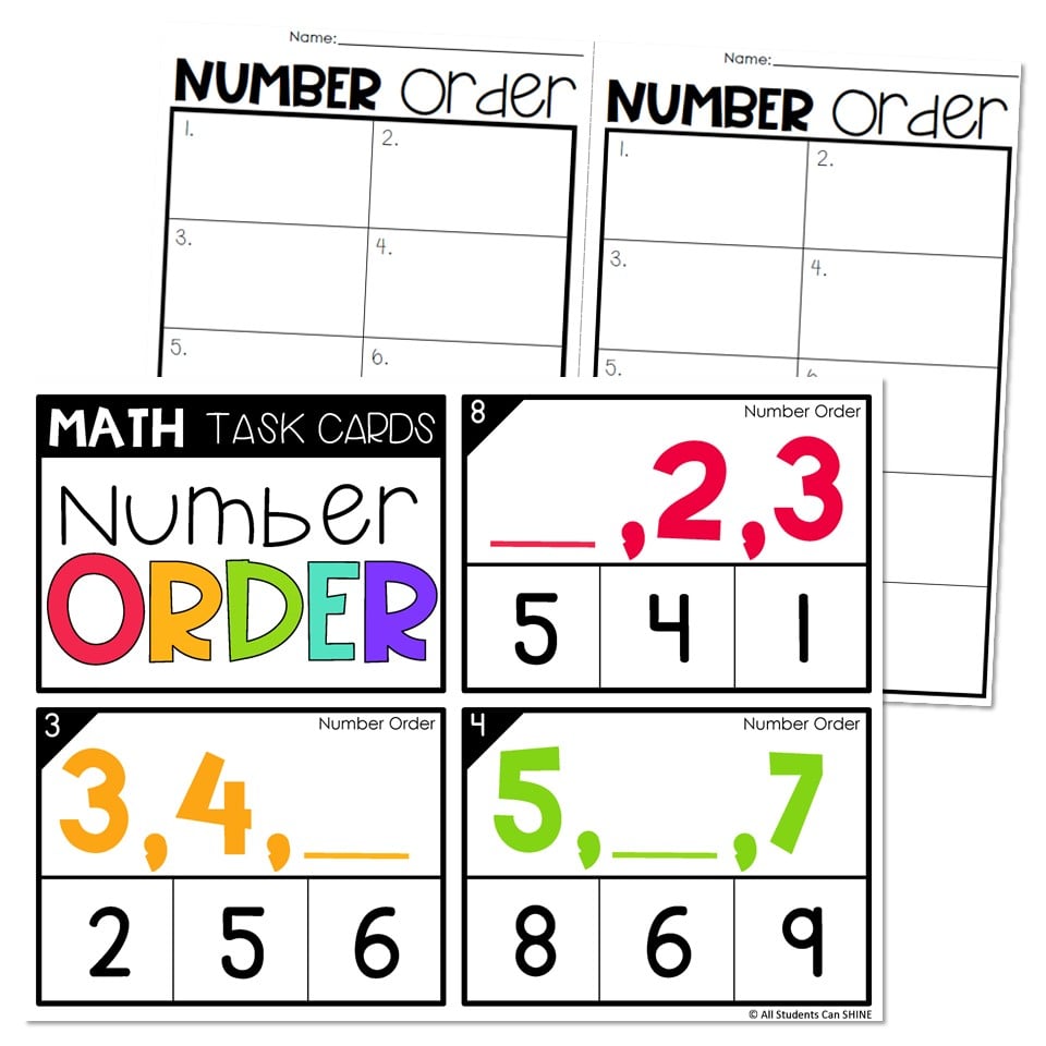 Math Task Cards - Number Sense - Number Order - Lucky Little Learners