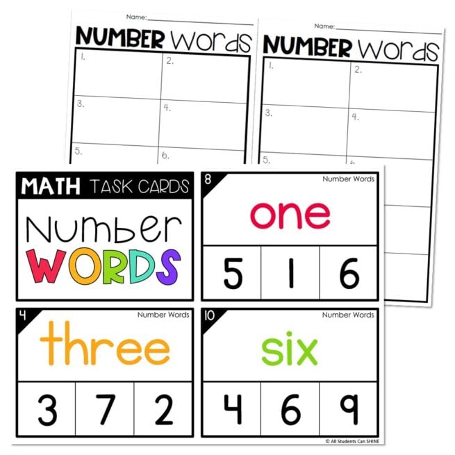 Math Task Cards - Number Sense - Number Words - Lucky Little Learners