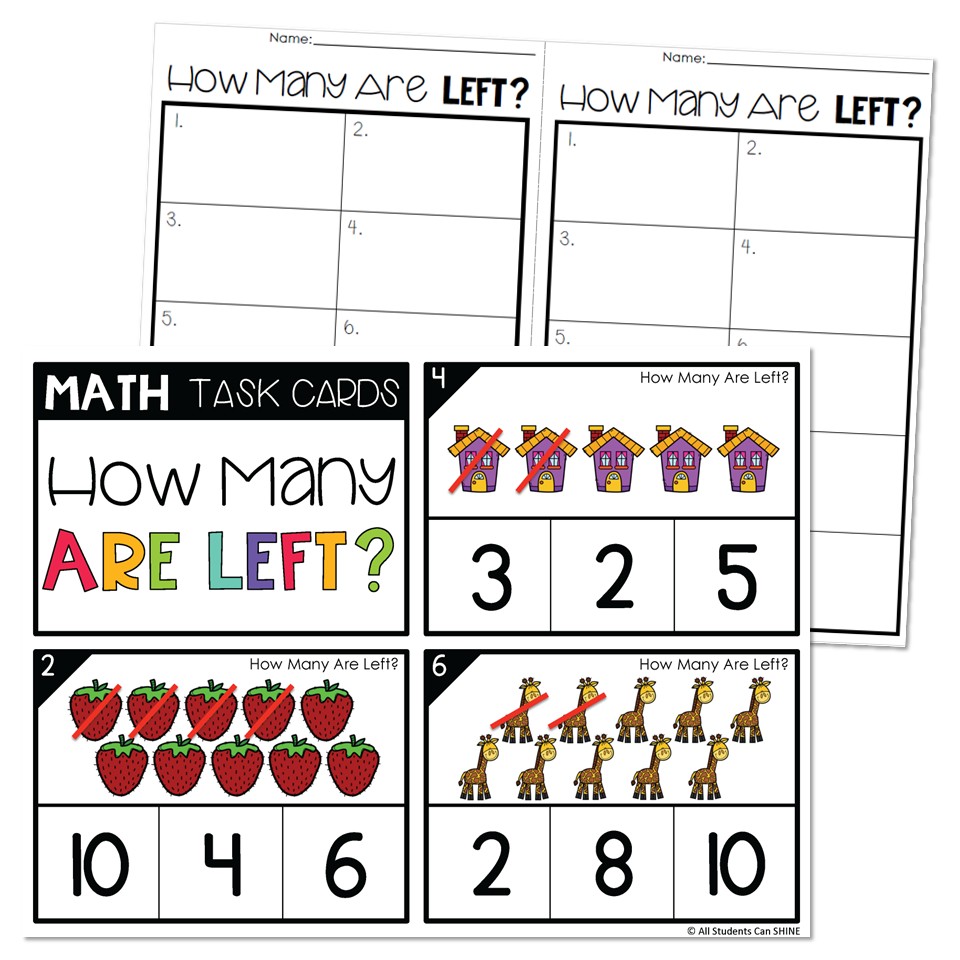 Math Task Cards - Subtraction - How Many Are Left - Lucky Little Learners