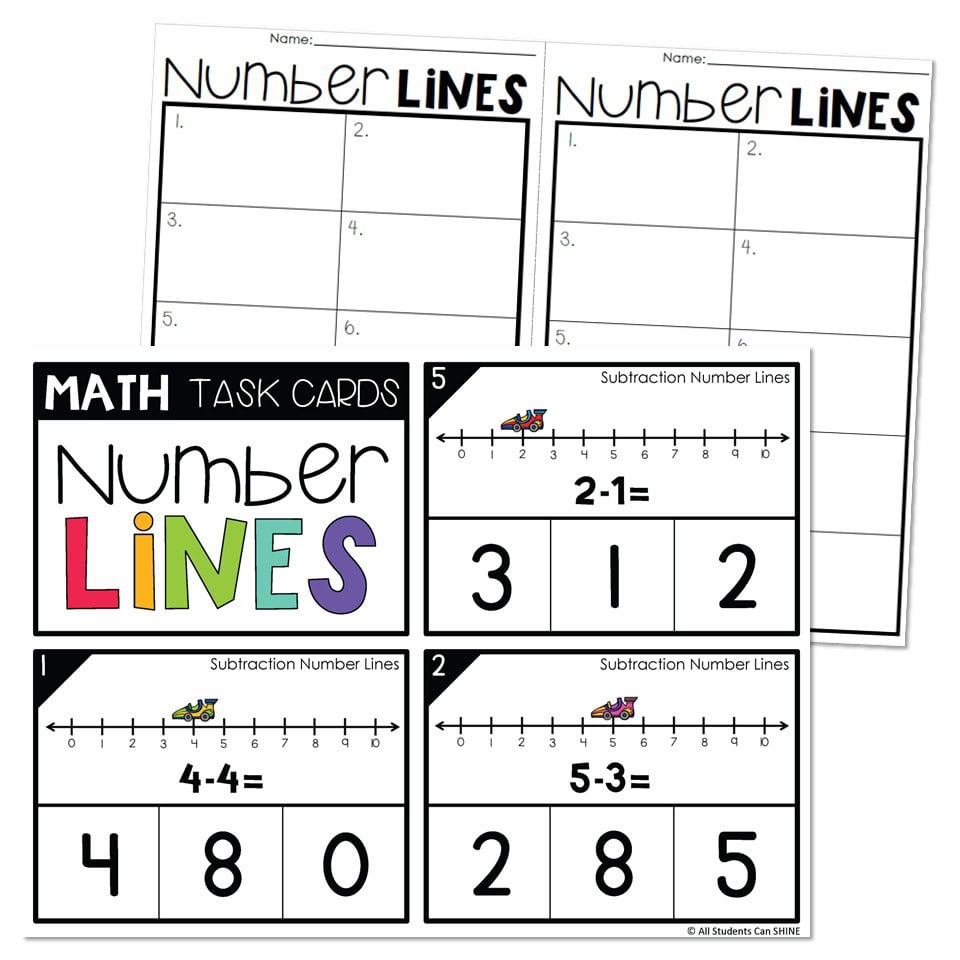 Math Task Cards - Subtraction - Number Lines - Lucky Little Learners