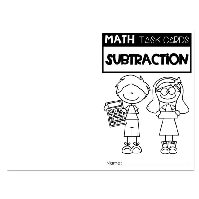 Math Task Cards - Subtraction - Recording Sheet Cover - Lucky Little ...
