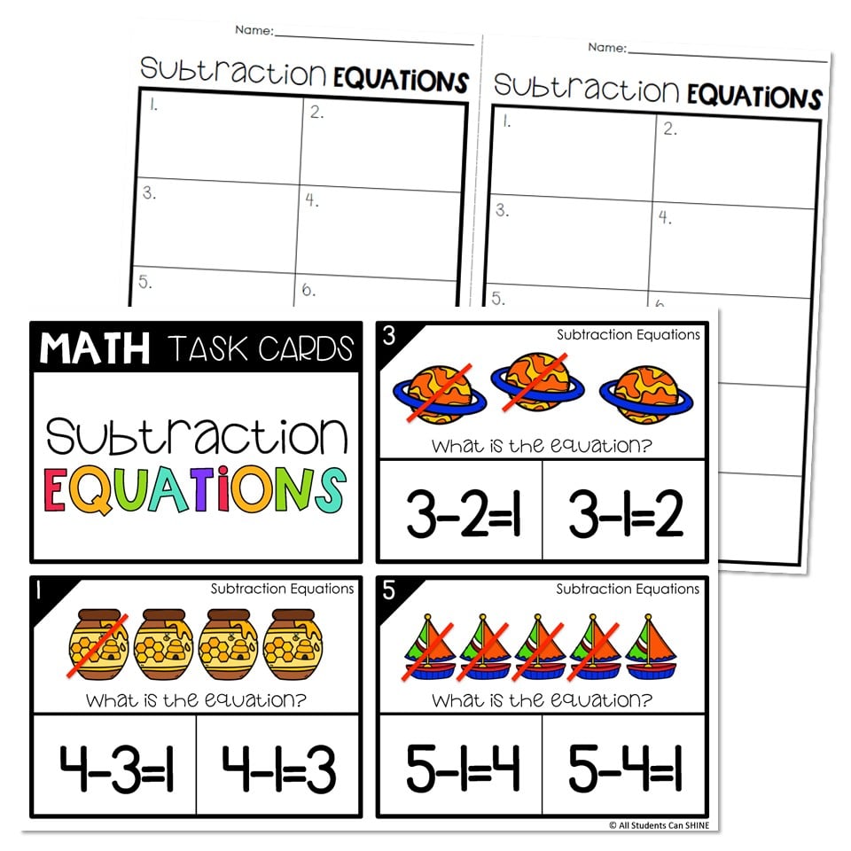 Math Task Cards - Subtraction - Subtraction Equations - Lucky Little ...