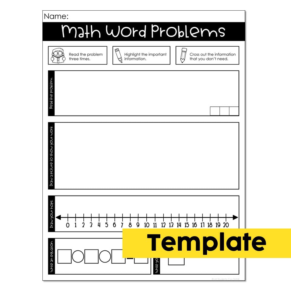 Math Story Problems - Set 2 - Three Step Template - Lucky Little Learners