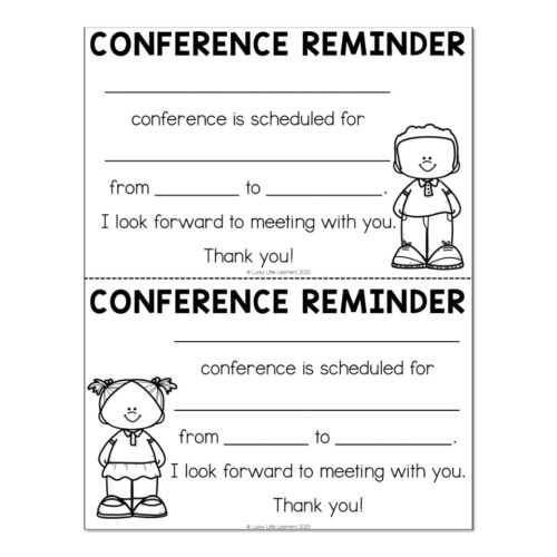 Parent Teacher Conference Forms - Conference Reminder - Lucky Little ...