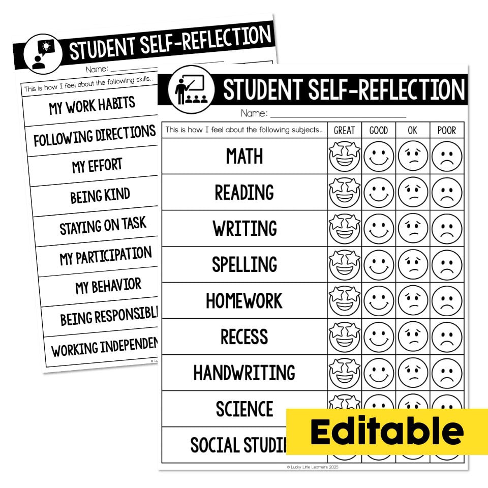 Parent Teacher Conference Forms - Student Self-Reflection Editable - Lucky Little Learners