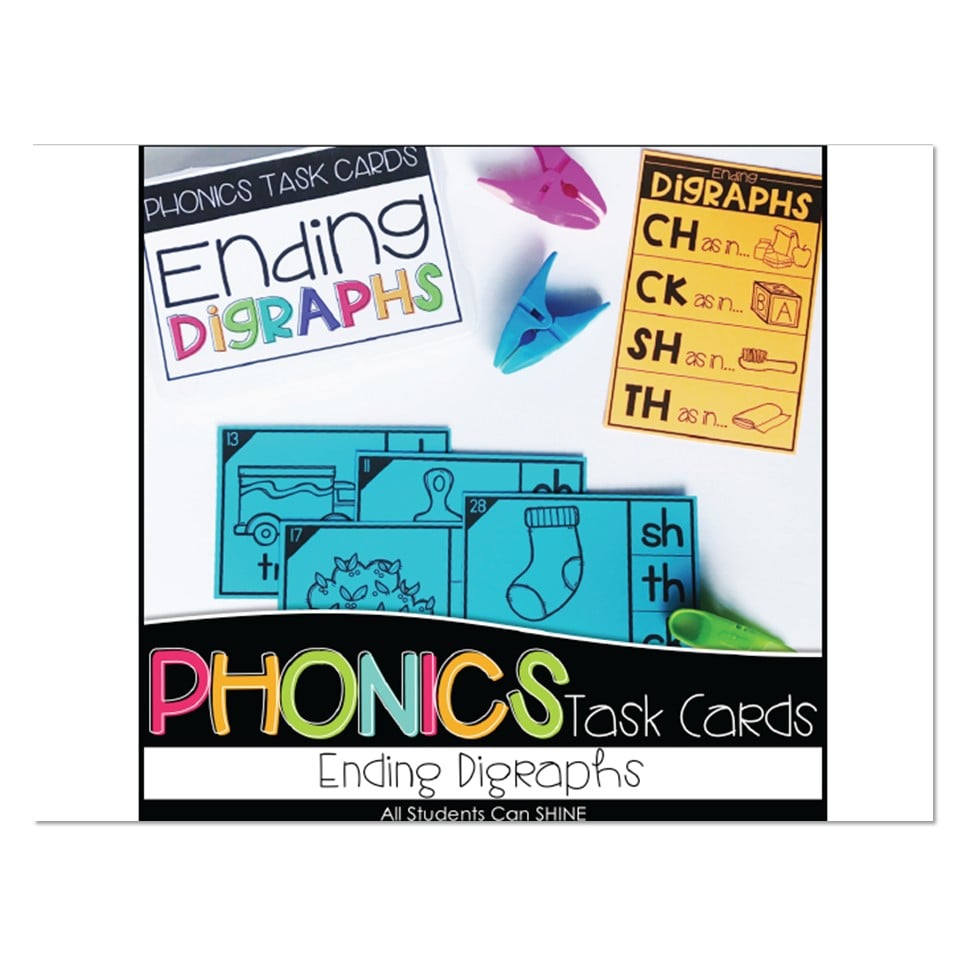 Phonics Task Cards - Ending Digraphs - Lucky Little Learners