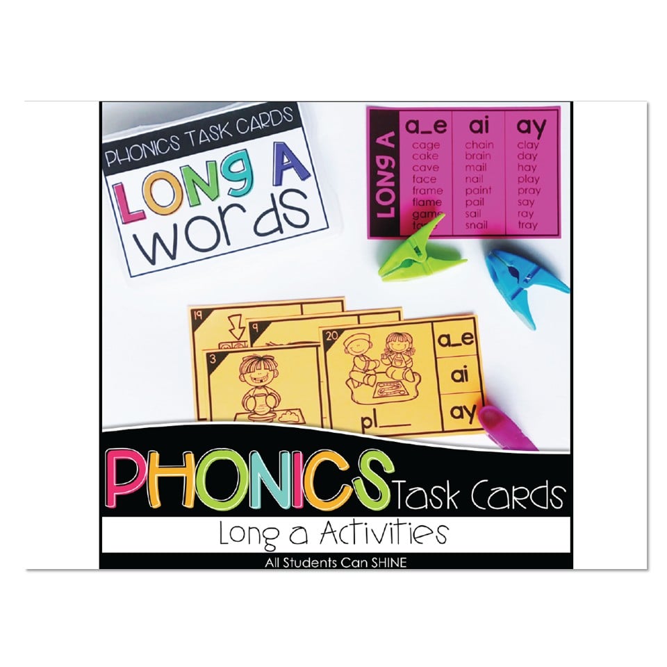 Phonics Task Cards - Long A Words - Lucky Little Learners