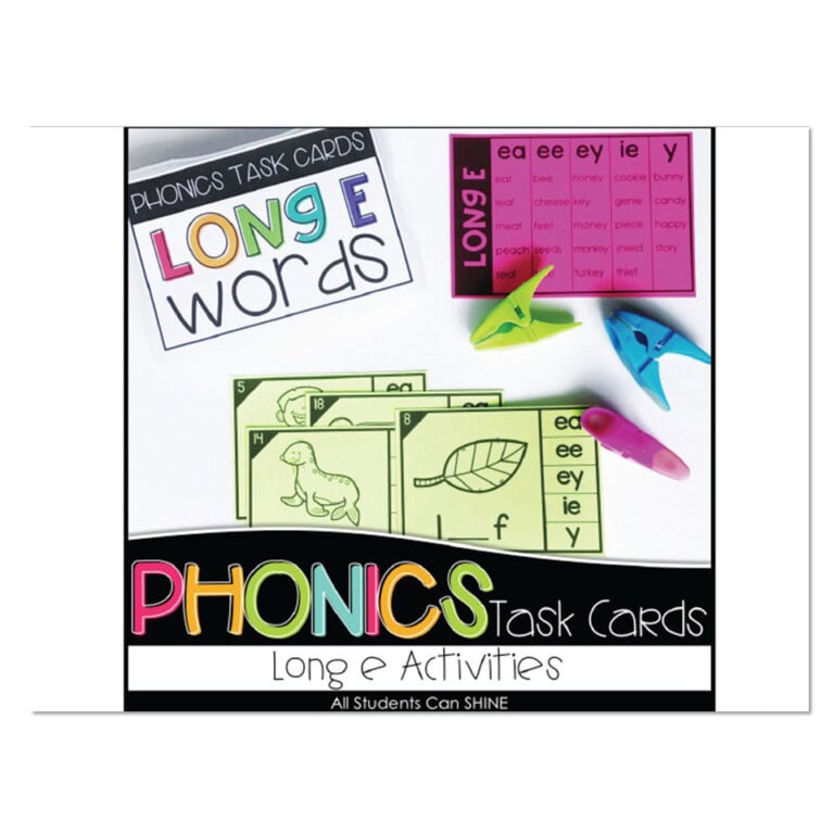 Phonics Task Cards - Long E Words - Lucky Little Learners