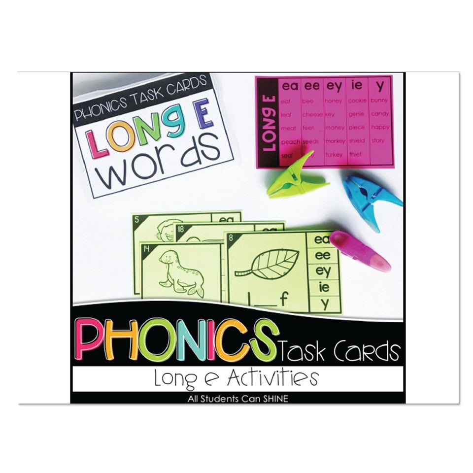 Phonics Task Cards - Long E Words - Lucky Little Learners