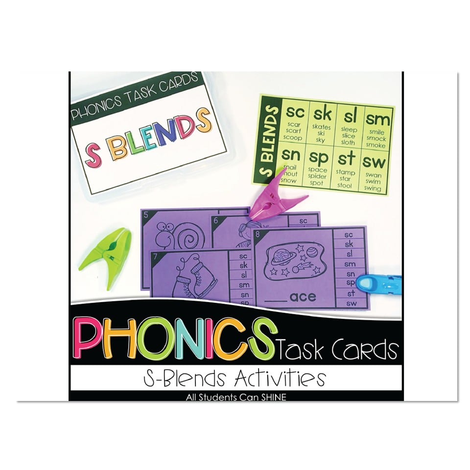 Phonics Task Cards - S Blends - Lucky Little Learners