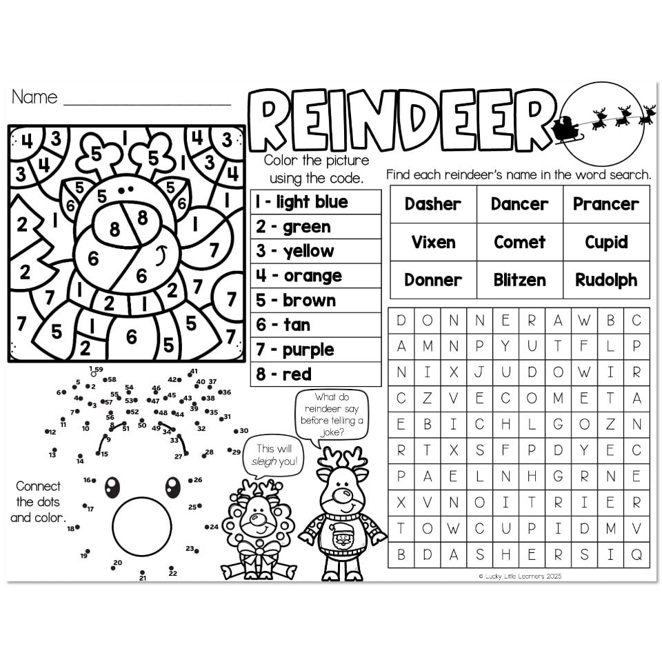 Placemat - Holiday - Reindeer - Lucky Little Learners