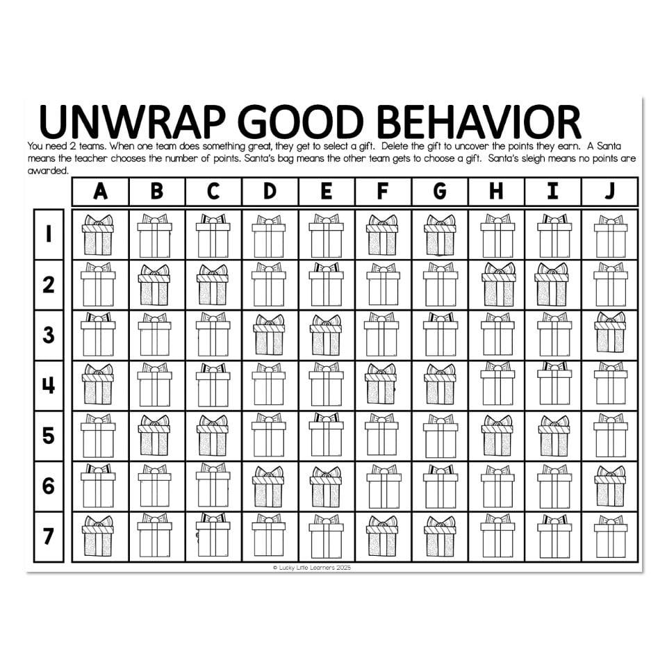 Printable December Behavior Board - Unwrap Good Behavior - Lucky Little ...
