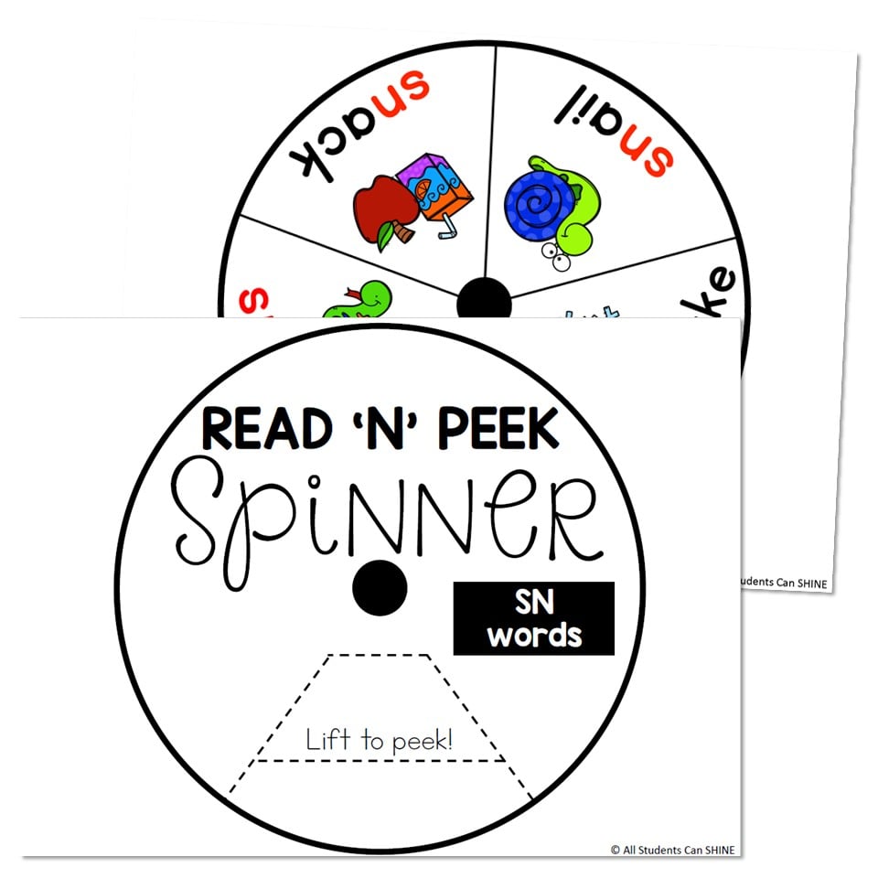 Reading and Phonics Spinners - Blends - SN - Lucky Little Learners