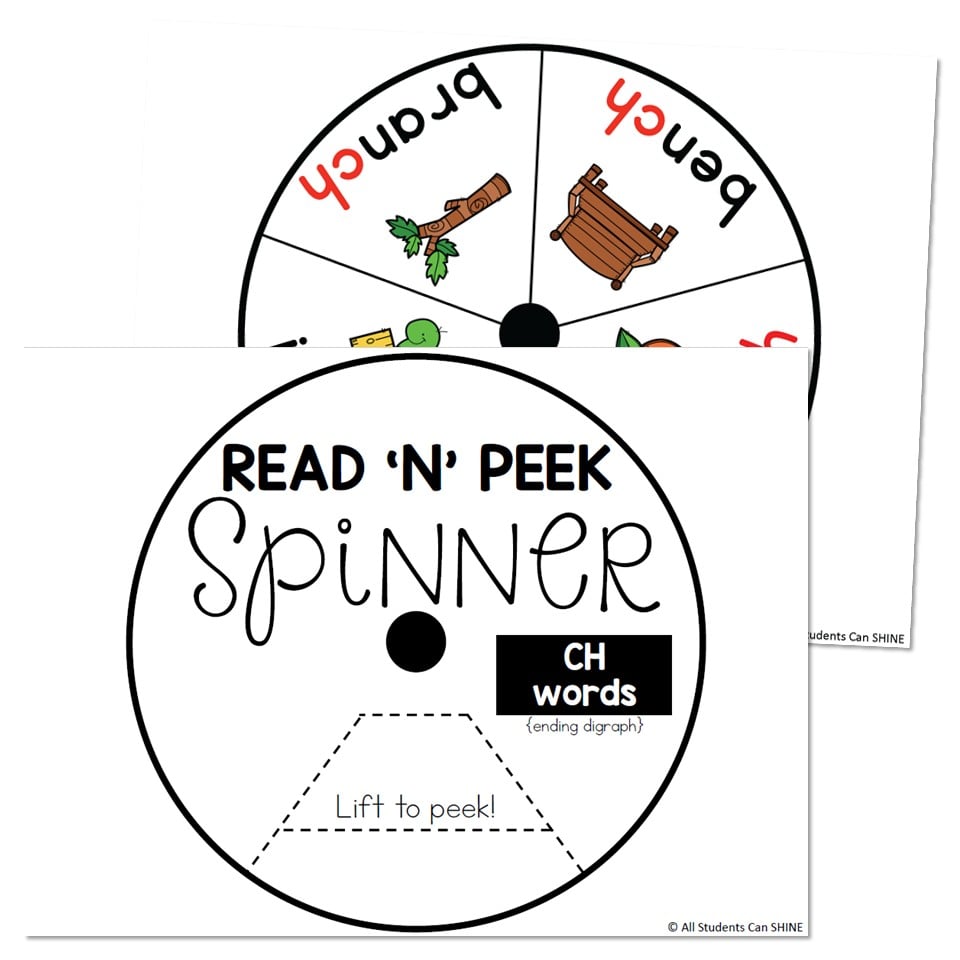 Reading and Phonics Spinners - Digraphs - CH Ending - Lucky Little Learners