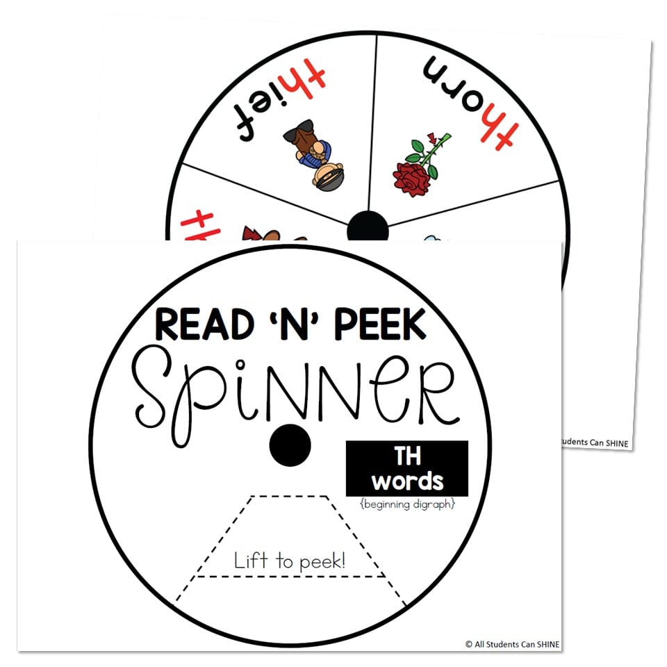 Reading and Phonics Spinners - Digraphs - TH Beginning - Lucky Little ...