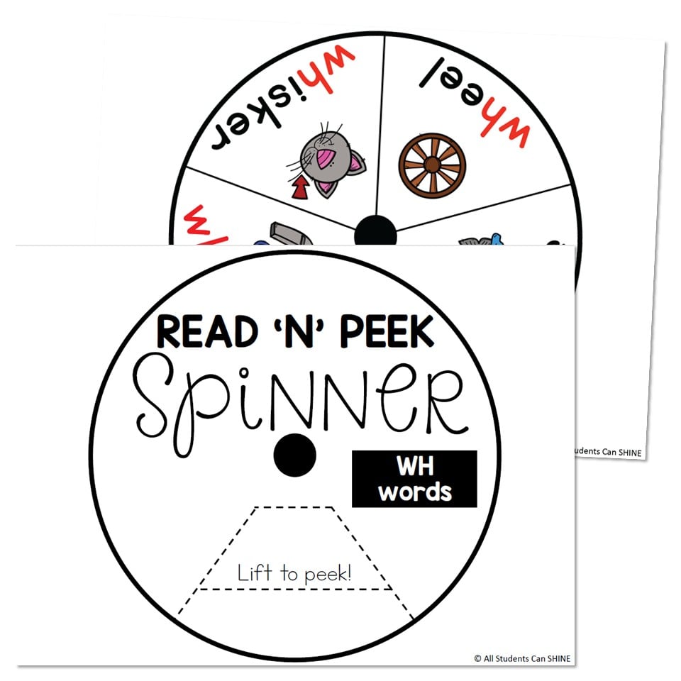 Reading and Phonics Spinners - Digraphs - WH - Lucky Little Learners
