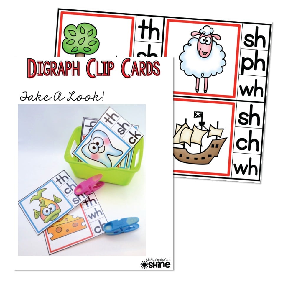 Small Group Reading Activities - Blends and Digraphs - Digraph Clip It ...