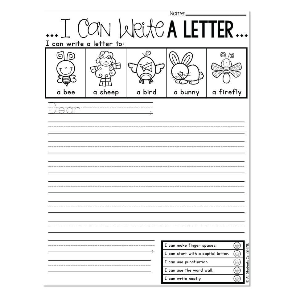 Spring Writer's Workshop - I Can Write a Letter - Lucky Little Learners