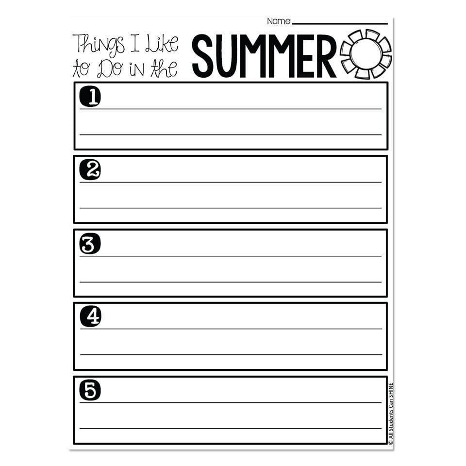 Summer Writer's Workshop - Things I Like To Do in the Summer - Lucky ...
