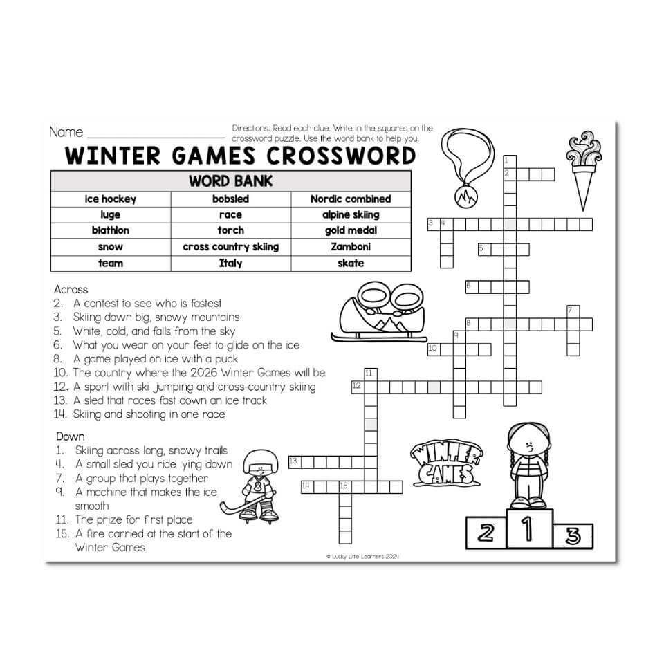 Winter Games - Crossword - Lucky Little Learners