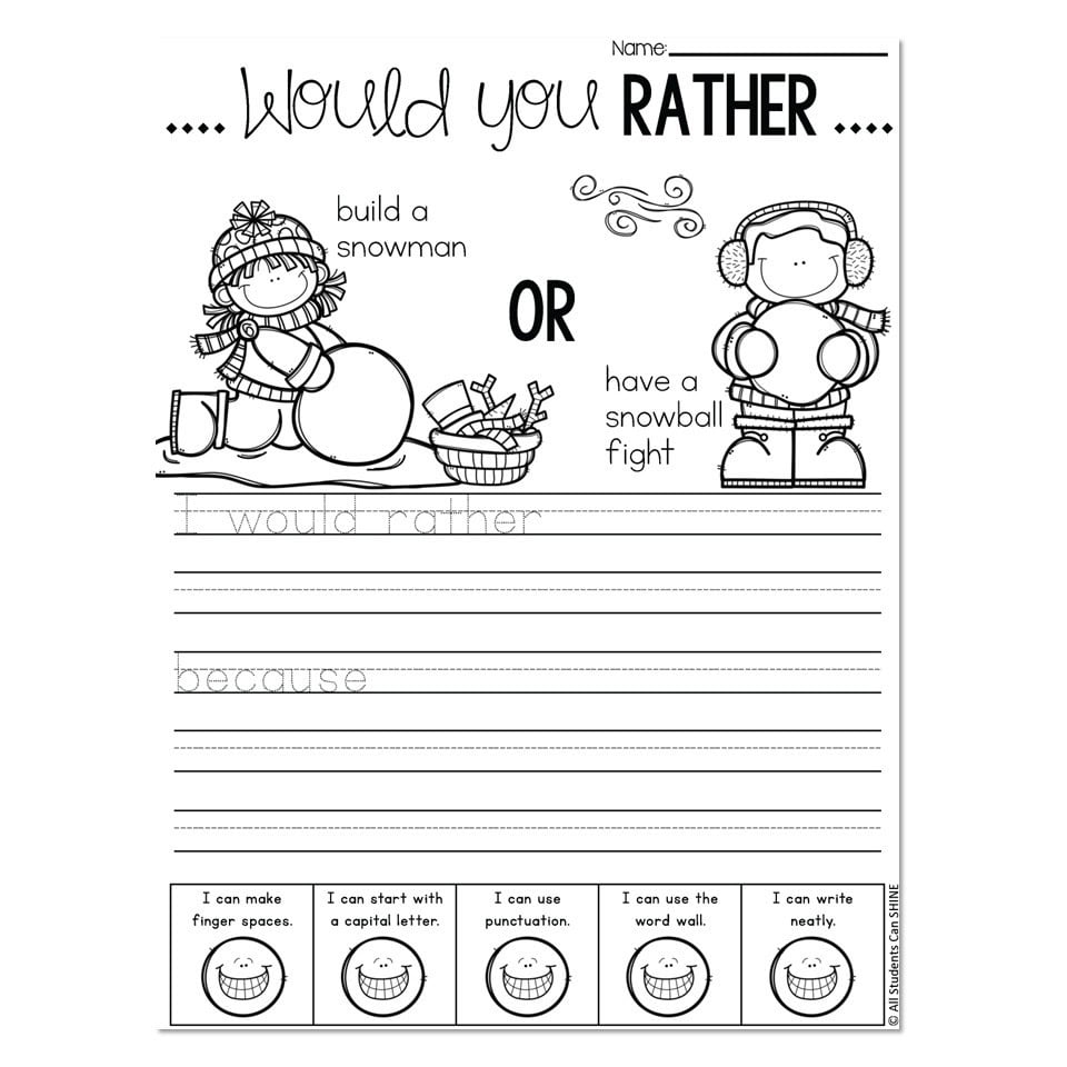 Winter Writer's Workshop - Would You Rather - Lucky Little Learners