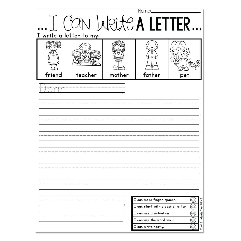 Writer's Workshop - I Can Write a Letter - Lucky Little Learners