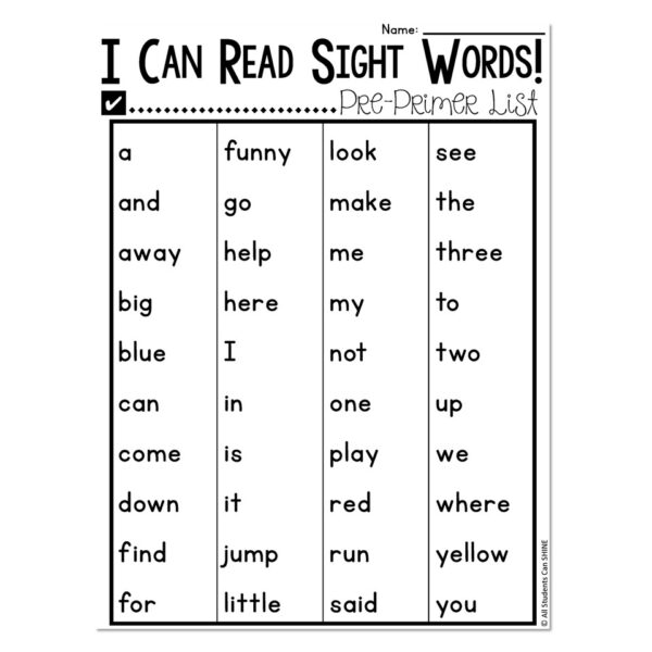 Writer's Workshop - Sight Words List - Lucky Little Learners
