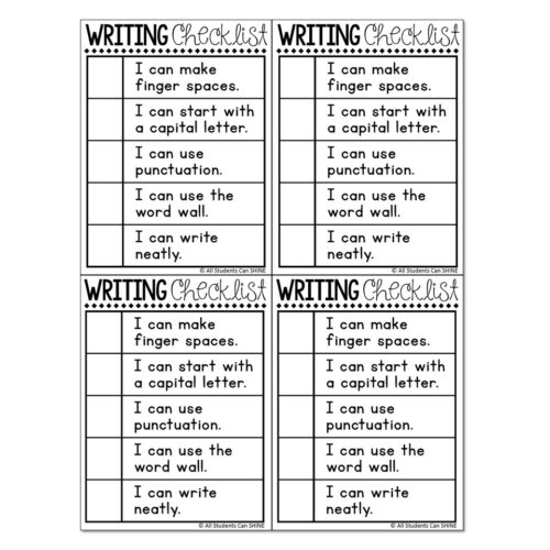 Writer's Workshop - Writing Checklist with Boxes - Lucky Little Learners