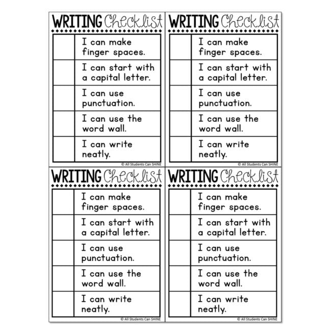 Writer's Workshop - Writing Checklist with Boxes - Lucky Little Learners