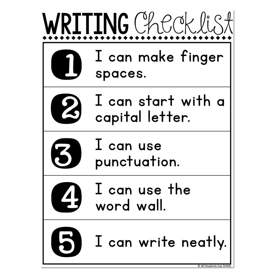 Writer's Workshop - Writing Checklist - Lucky Little Learners