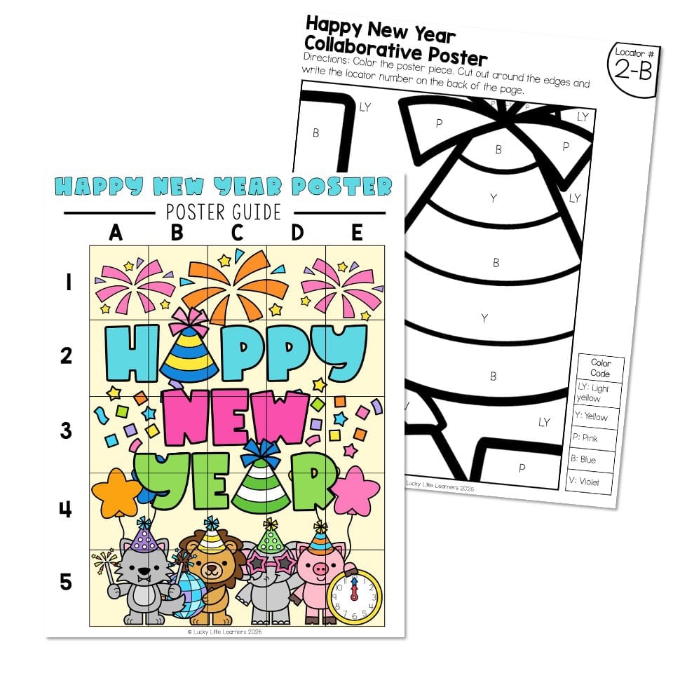 Collaborative Coloring Poster - Happy New Year - New Years Day - Lucky ...