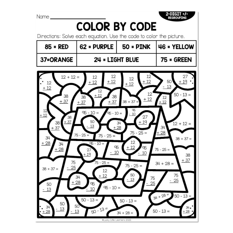 Color By Code - Mixed 2-Digit Addition and Subtraction - Playground ...