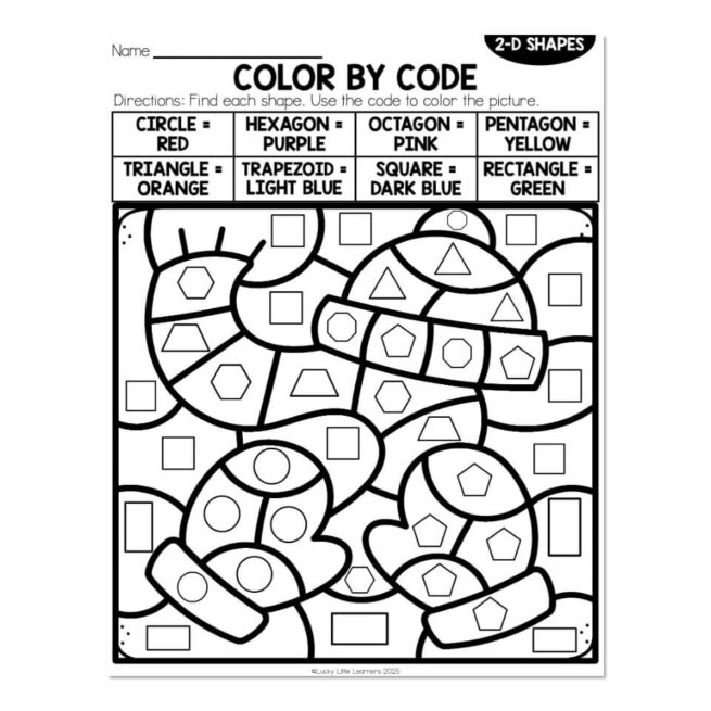 Color by Code - Geometry - 2D Shapes - Lucky Little Learners
