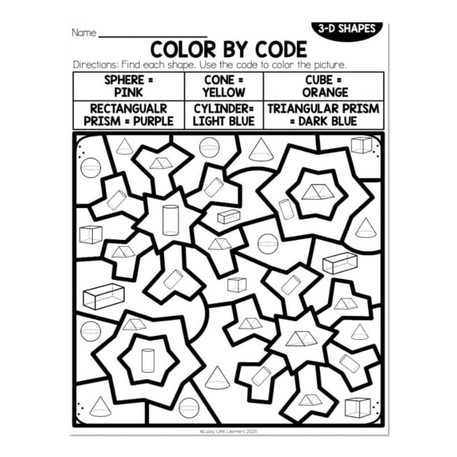 Color by Code - Geometry - 3D Shapes - Lucky Little Learners