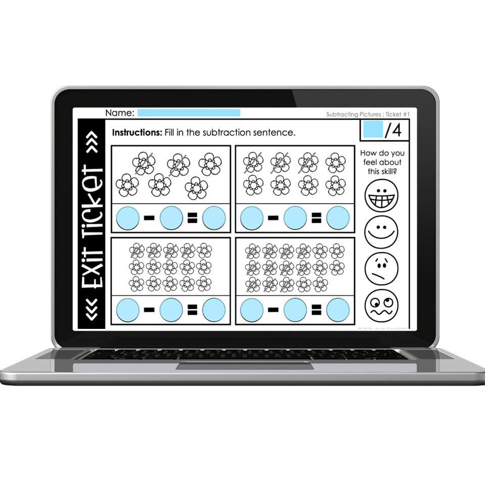 Digital Math Exit Tickets - Subtracting Pictures - Lucky Little Learners