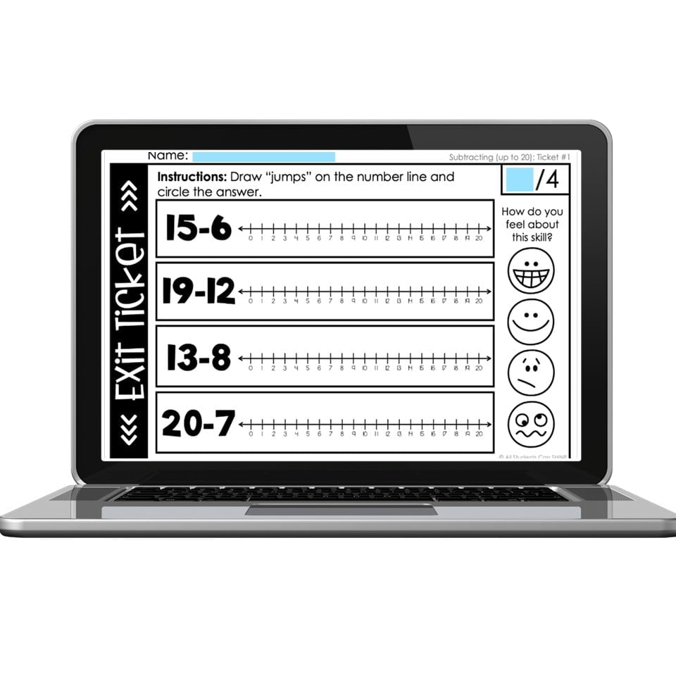Digital Math Exit Tickets - Subtracting up to 20 - Lucky Little Learners