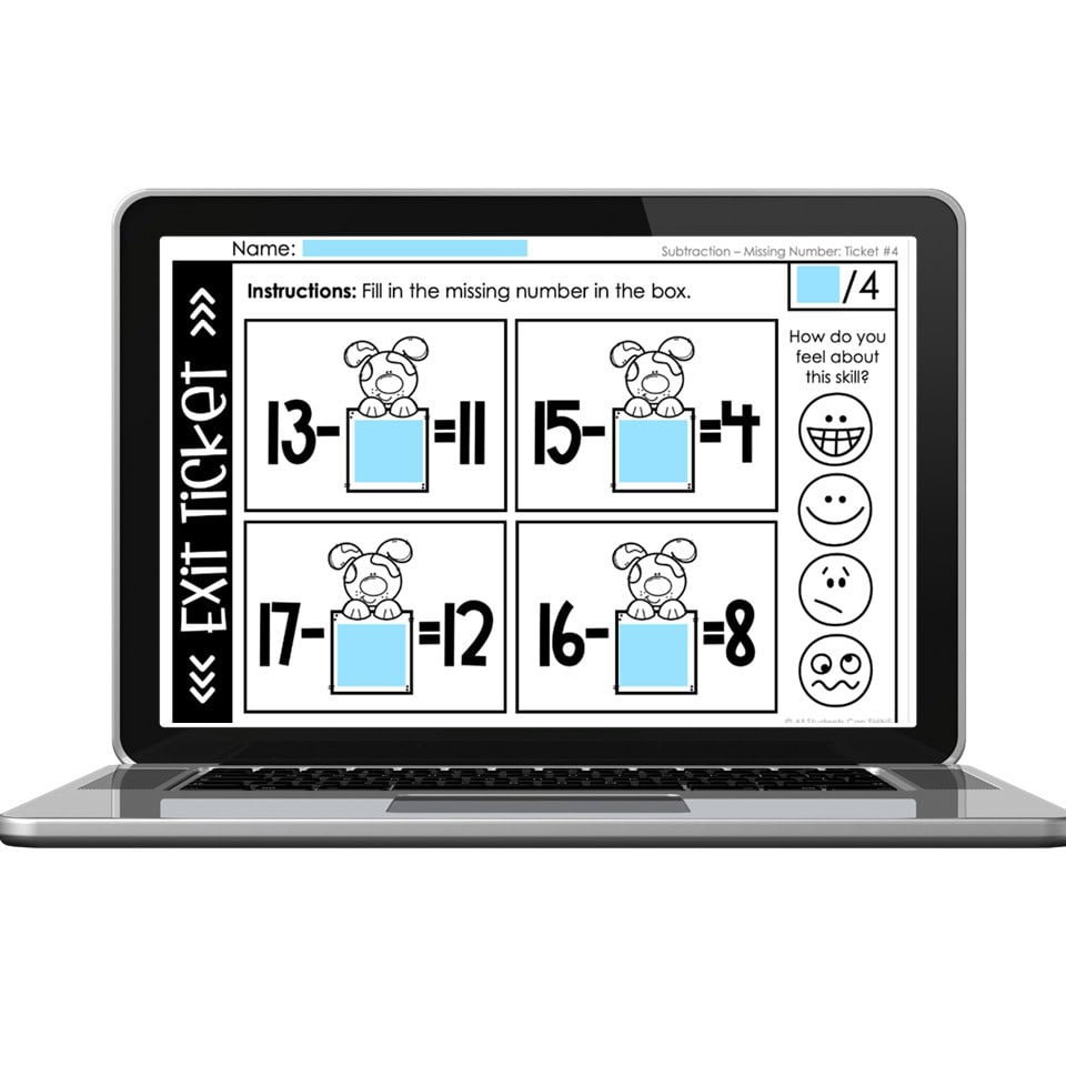 Digital Math Exit Tickets - Subtracting Missing Number - Lucky Little ...