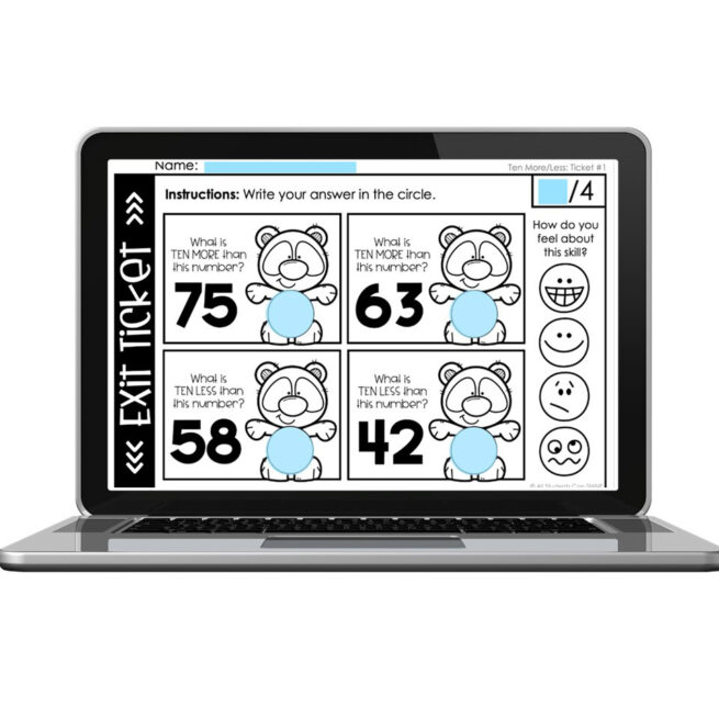Digital Math Exit Tickets - Ten More Ten Less - Lucky Little Learners