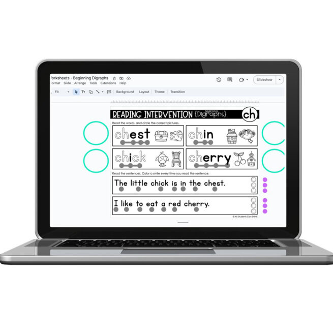 Digital Reading Intervention Worksheets - Beginning Digraphs - Lucky ...