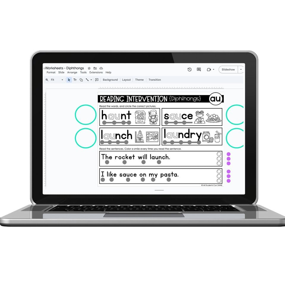 Digital Reading Intervention Worksheets - Diphthongs - Lucky Little ...
