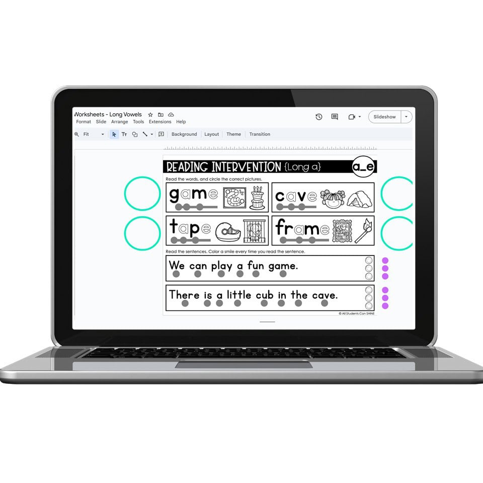Digital Reading Intervention Worksheets - Long Vowels - Lucky Little ...