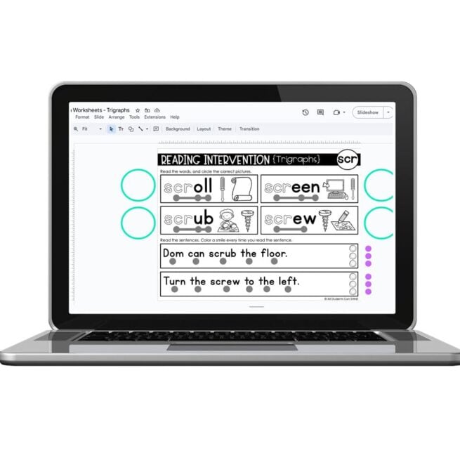 Digital Reading Intervention Worksheets - Trigraphs - Lucky Little Learners