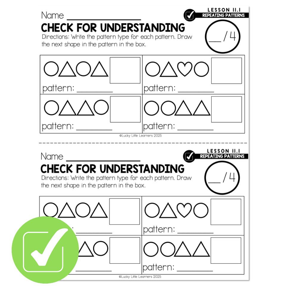 Lucky to Learn Math – Lesson 11.1 - Repeating Patterns - Check for ...