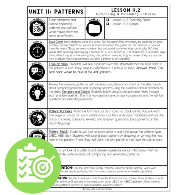 Lucky to Learn Math – Lesson 11.2 - Extending Patterns - Lesson Plan ...